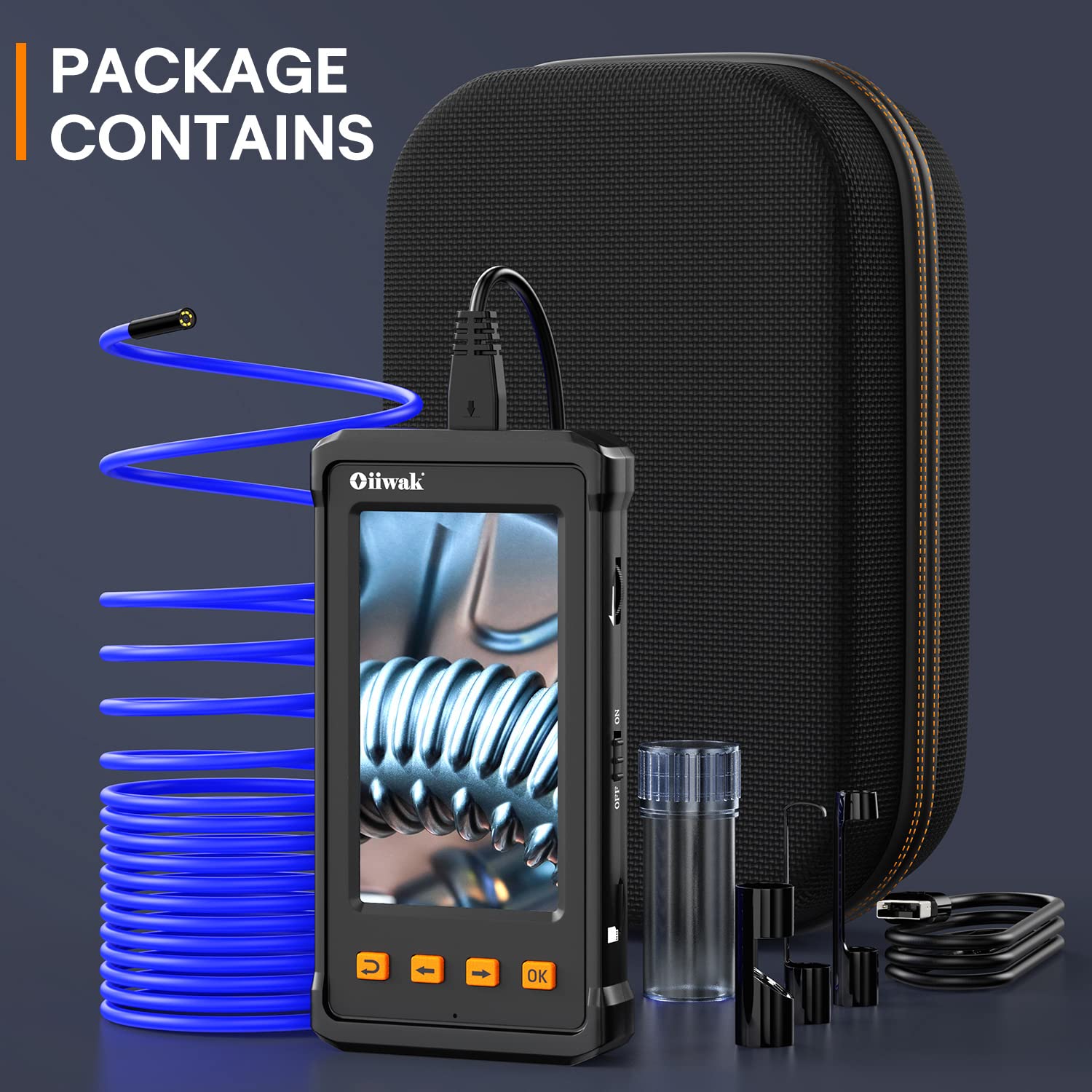 33FT Sewer Inspection Camera Oiiwak Industrial Endoscope Borescope Camera 5.5mm 1080P HD Waterproof Plumbing Camera Scope with Lights 4.3'' IPS Screen Digital Drain Snake Probe Camera for Pipe Wall
