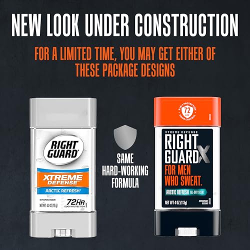Right Guard Xtreme Defense Antiperspirant & Deodorant Gel | 5-in-1 Protection For Men | Blocks Sweat 2X Longer | 72-Hour Odor Control | Arctic Refresh Scent, 4 oz. (4 count)
