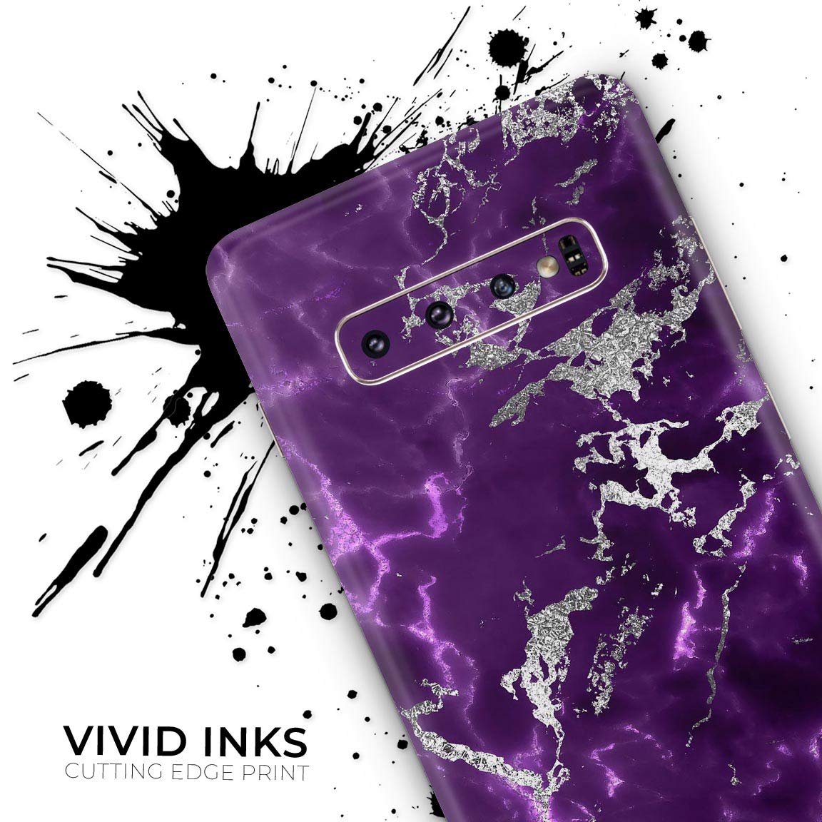 DesignSkinz Purple Marble & Digital Silver Foil V2 Protective Vinyl Decal Wrap Skin Cover Compatible with The Samsung Galaxy S20 (Screen Trim & Back Glass Skin)