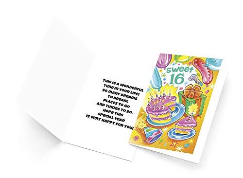 Happy Sweet 16 Birthday Card | Made in America | Eco-Friendly | Thick Card Stock with Premium Envelope 5in x 7.75in | Packaged in Protective Mailer | Prime Greetings