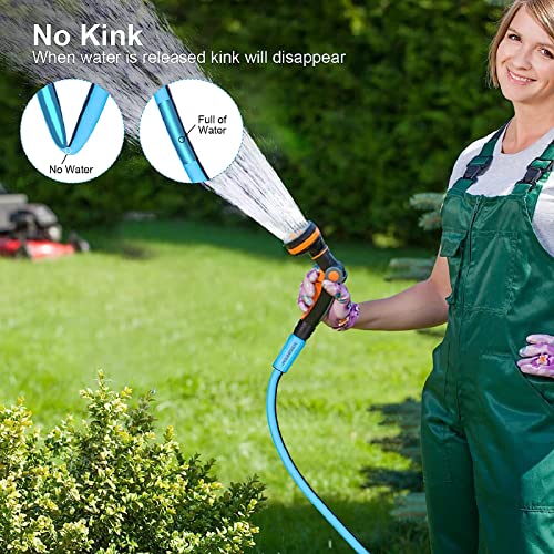 Garden Hose 50 FT,Flexible Heavy Duty Hybrid 5/8-Inch Kink-resistant Rubber Water Hose Kit with Hose Holder,All-weather, Lightweight,Burst 450PSI