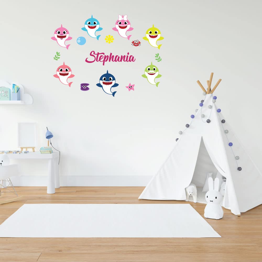 Shark Custom Name Nursery Baby Boy Wall Decal Vinyl Sticker for Kids | Home Décor | Custom Kids Room Decal | Bedside Decals