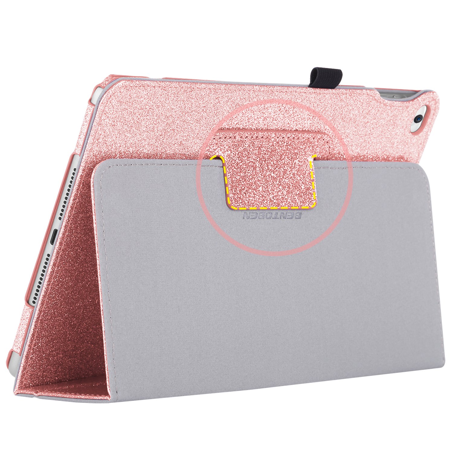 BENTOBEN for iPad Air 2 Case, iPad 6th Generation Case, iPad 5th Gen Case,Folio Folding Stand Auto Wake/Sleep with Pencil Holder Glitter PU Cover for iPad Air 2/Air 1, iPad 9.7 2018/2017,Rose Gold