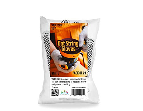 ABC String Knit Gloves with Grip Dots 10'', Pack of 24 White Work Cotton Gloves with Polyester Materials, Reusable PVC Dotted Working Gloves, Safety Work Gloves for Industrial Work