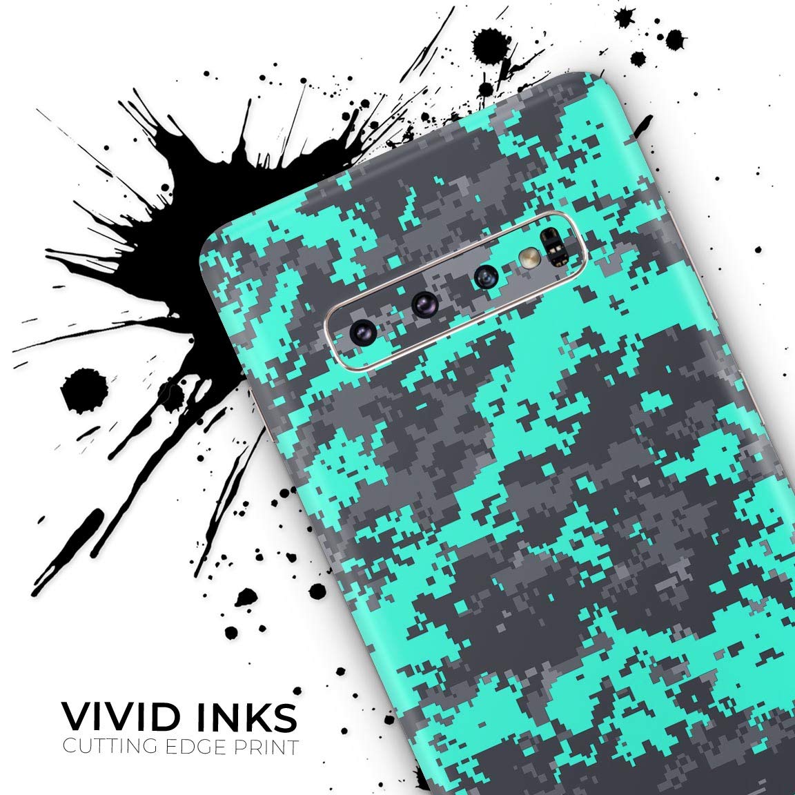 DesignSkinz Bright Teal and Gray Digital Camouflage Protective Vinyl Decal Wrap Skin Cover Compatible with The Samsung Galaxy S20 (Screen Trim & Back Glass Skin)