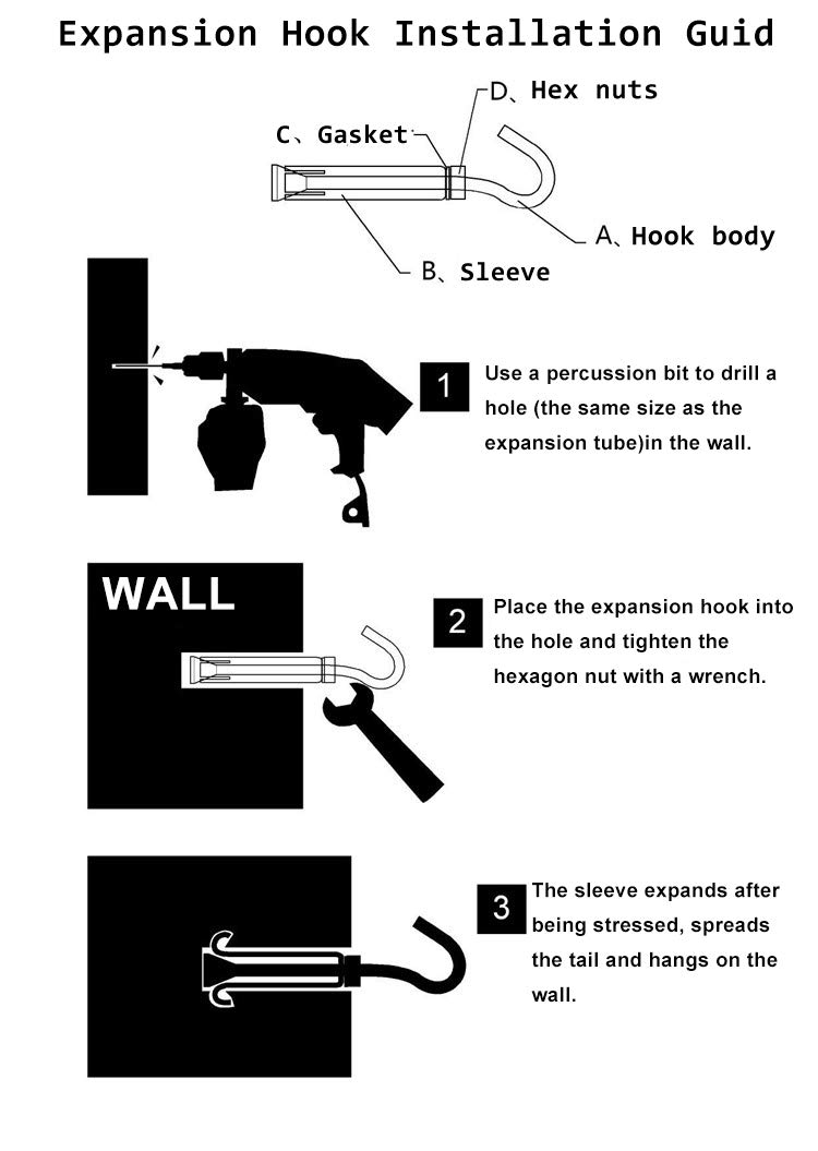 M6 Open Cup Hook Expansion Bolt Screws 304 Stainless Steel Anchor Ceiling Hook Bolts Heavy Duty Bolts 5 Pack
