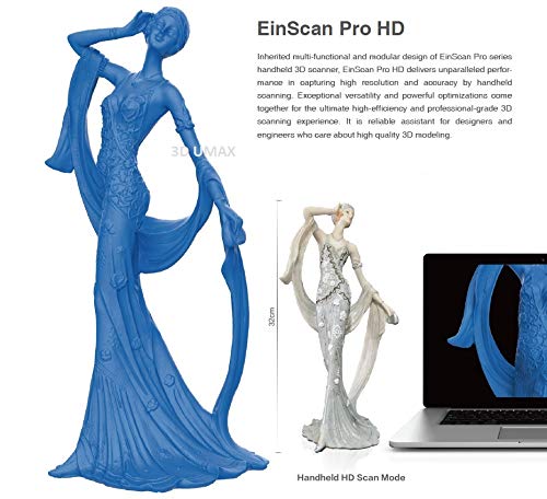 2024 EinScan Pro HD Multi-Functional Handheld 3D Scanner, 0.045mm Accuracy, 0.2mm Resolution, Wide Range Capability for Reverse Engineering, Healthcare, Manufacturing, Research, Art and Design