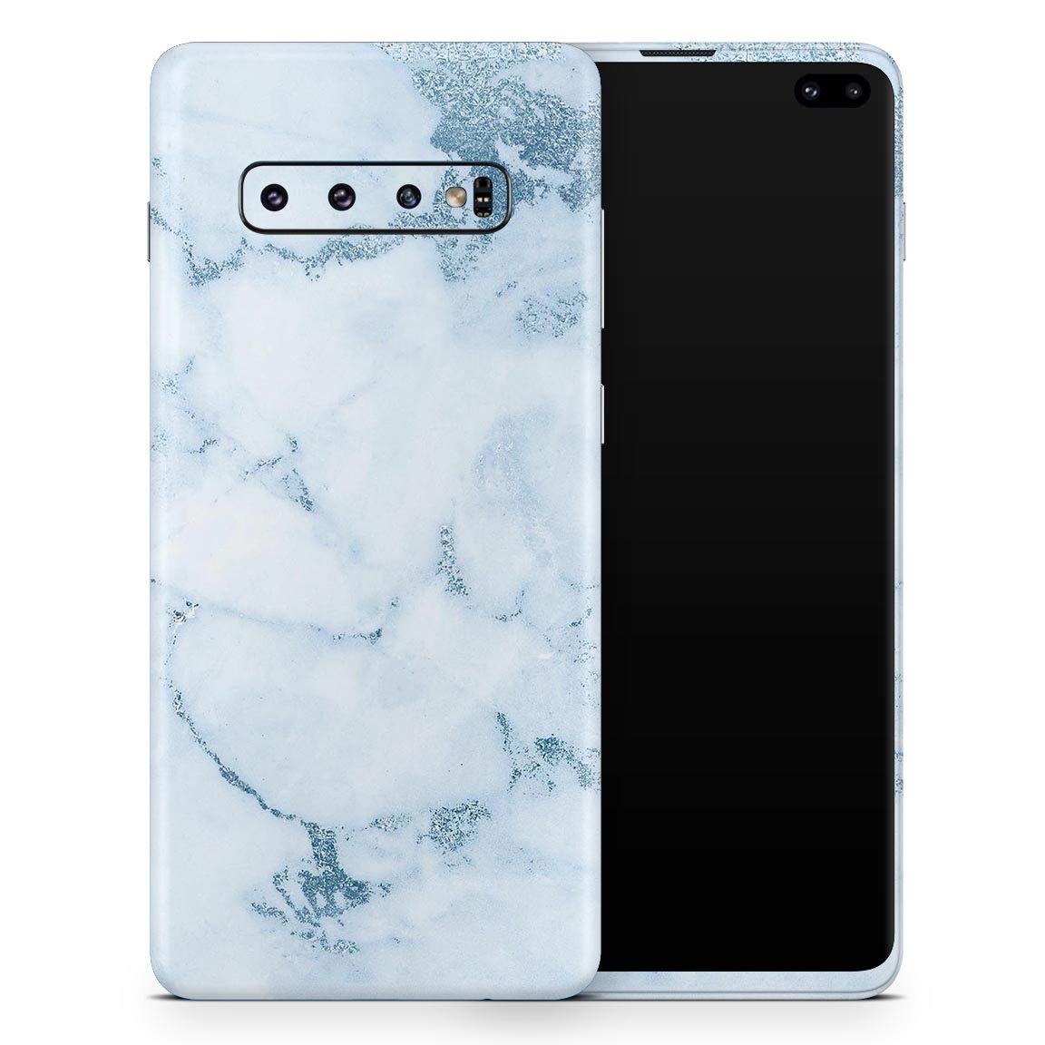 DesignSkinz Marble & Digital Blue Frosted Foil V7 Protective Vinyl Decal Wrap Skin Cover Compatible with The Samsung Galaxy S20 (Screen Trim & Back Glass Skin)