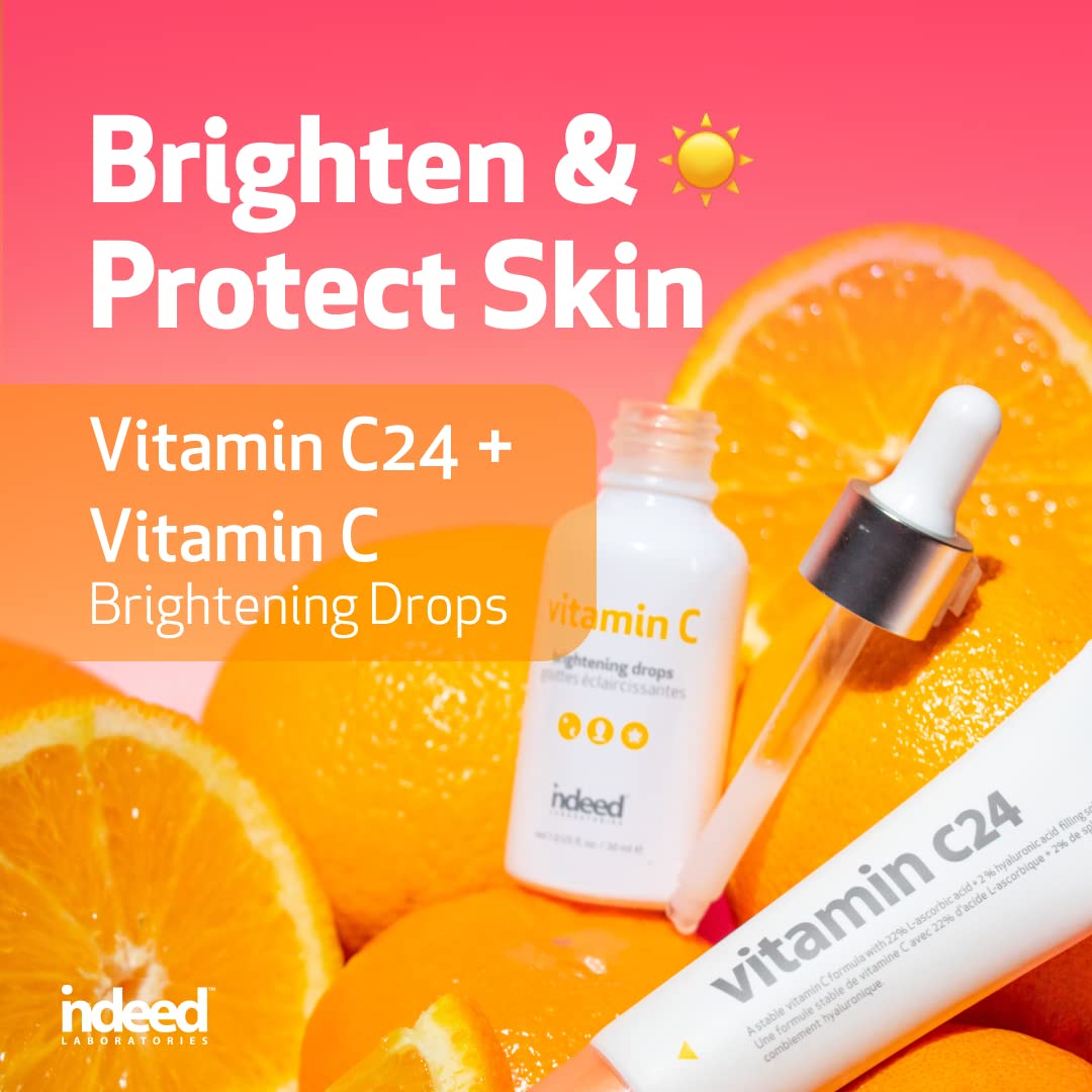 INDEED LABS Vitamin C Brightening Drops, Vitamin C &Hyaluronic Acid Facial Serum, Anti Aging Serum Reduces Fine lines, Wrinkles, Hyperpigmentation & Improve Skin’s Barrier & Elasticity