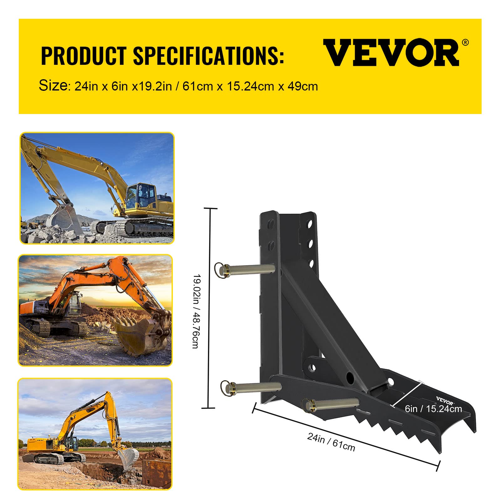 Mophorn 24 inch Excavator Hydraulic Thumb Backhoe Excavator Thumb Attachments Weld 1/2 Inch Teeth Thick Steel Plate Assembly CNC Plasma Cut Bolt-On Design