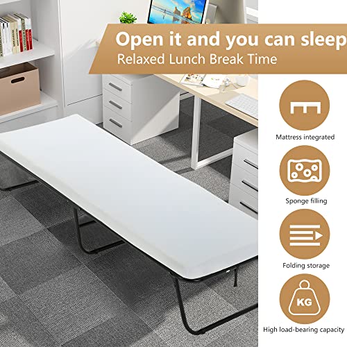 Guest Folding Bed Camping Cot Portable Beds Folding Bed Frame with 3.9 Inch Comfort Foam Mattress Strong Sturdy Frame Heavy Duty L77*W31*H12 Inches for Spare Bedroom & Office,White