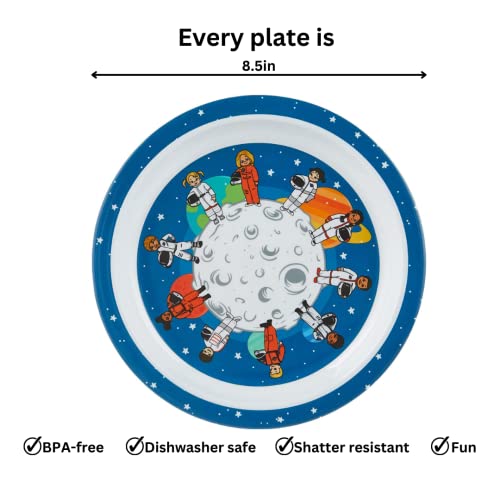 4 Piece Kid Space Themed Plate Set, 4 Plates With Different Designs, Lightweight & Shatterproof Toddler Feeding Set, Children Safe Kitchen Set, Fun Mealtime, LIttle Kid Dinner Plates