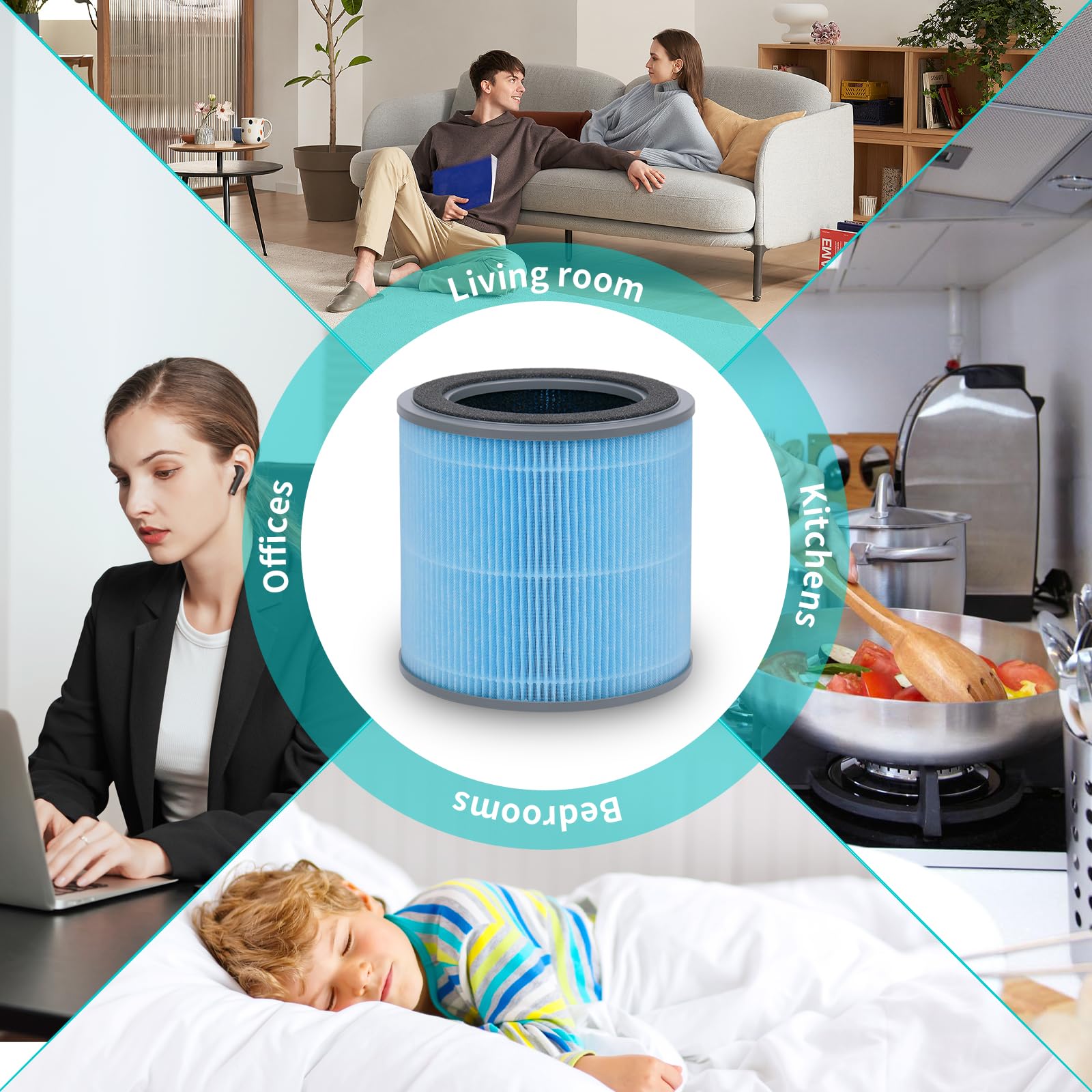 Breabetter 2-Pack H201 True HEPA Replacement Filter Compatible with Homvana H201 Purifier and also compatible with TEC.Bean JH50G-M, 3-in-1 True HEPA Filters