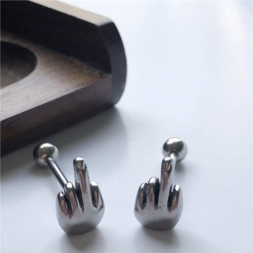 2pcs Steel Tongue Bar with Middle Finger Cartilage Body Piercing Ring for Lip for Man Women