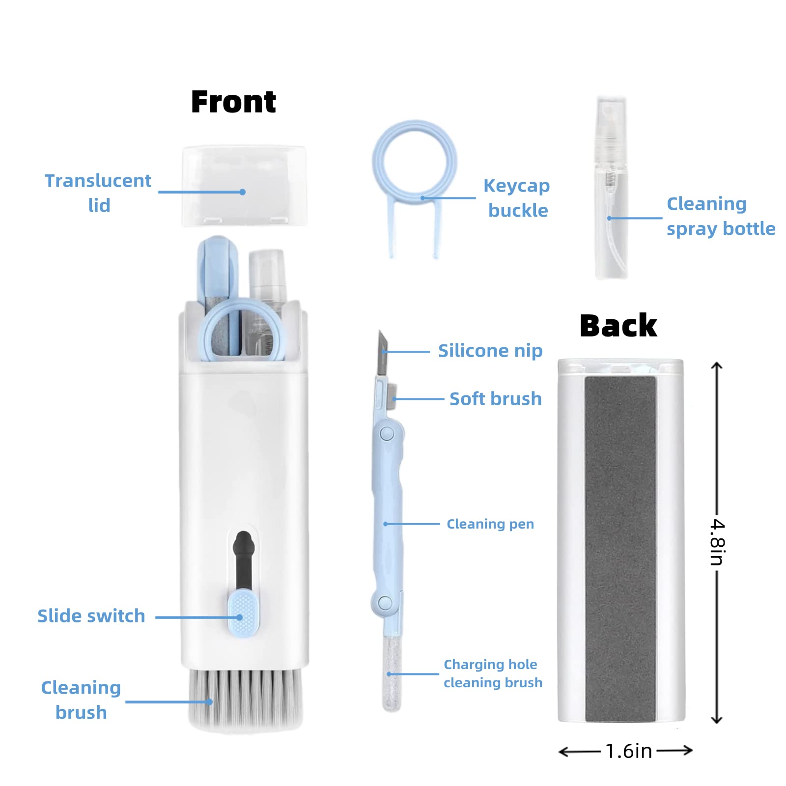 7 in 1 Electronic Cleaning Kit, Portable Multifunctional Cleaning Tool for PC Monitor/Mobile Phone, Laptop, Bluetooth Headset, Computer Keyboard, Screen, Camera, with Cleaning Brush (Blue)