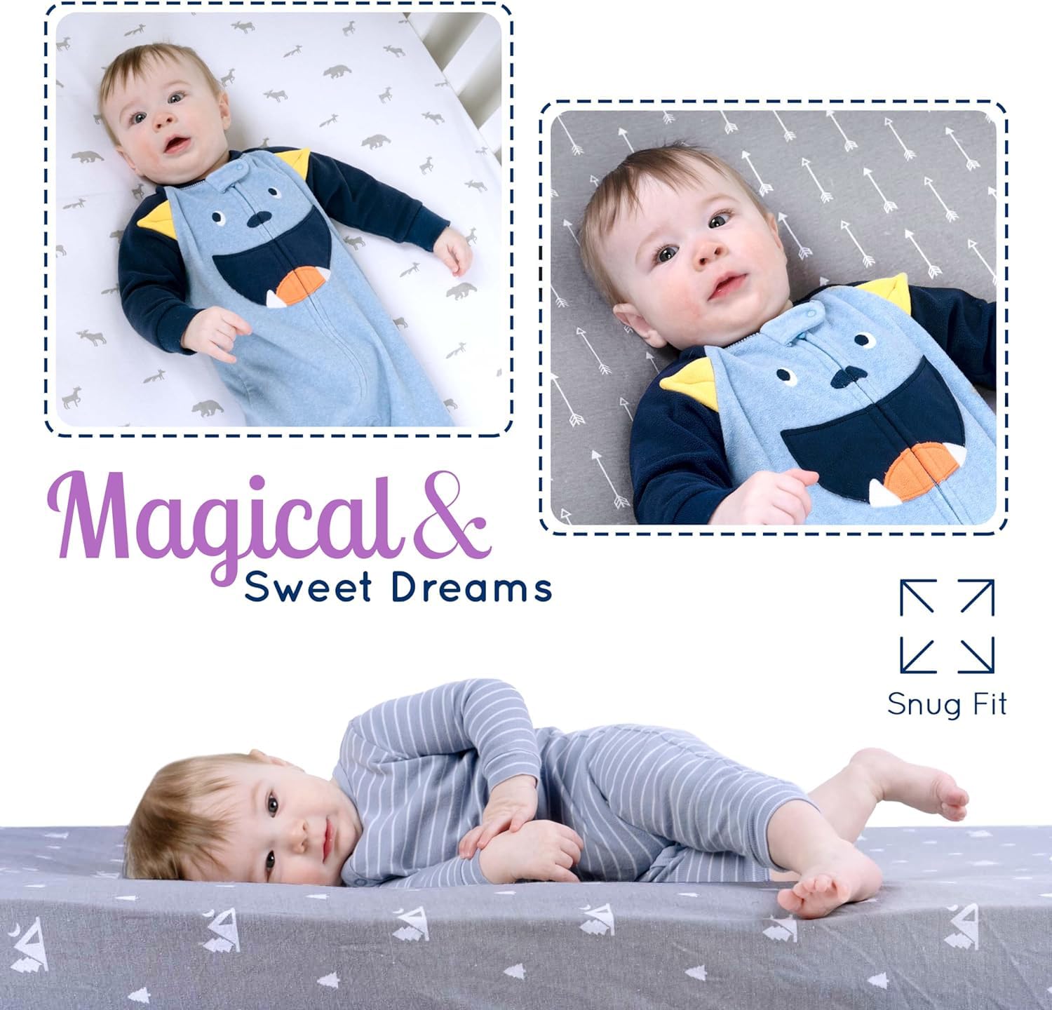 Fitted Unisex Crib Sheets (3 Pack) by GROW WILD - Jersey Knit Cotton Crib Sheets for Boys or Girls, 52” x 28” x 9” Crib Bedding Set (Woodland Gray and White)