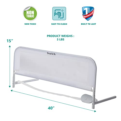 Dream On Me Adjustable Mesh Bed Rail in White, Two Height Levels, Breathable & Durable Fabric, Lightweight and Portable Bed Rail for Toddlers