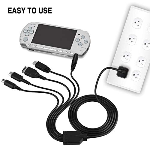 5 in 1 USB Charger Cable for Nintendo DS Lite/ Wii U/ New 3DS (XL/LL), 3DS (XL/LL), 2DS, DSi (XL/LL) ,NDS/Gameboy Advance SP, PSP 1000 2000 3000, Multi-Functional USB Charging Cord with Cable Tie