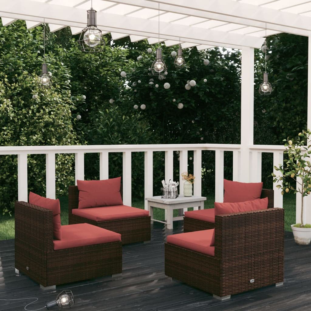 4 Piece Patio Lounge Set with Cushions Poly Rattan,Outdoor Sofa Set,Party Couch Set,Pool Sofa Set,Outdoor table Set,Afternoon Tea Suit,Talk About Furniturefor Garden,Outdoor,Terrace,Balcony, Brown