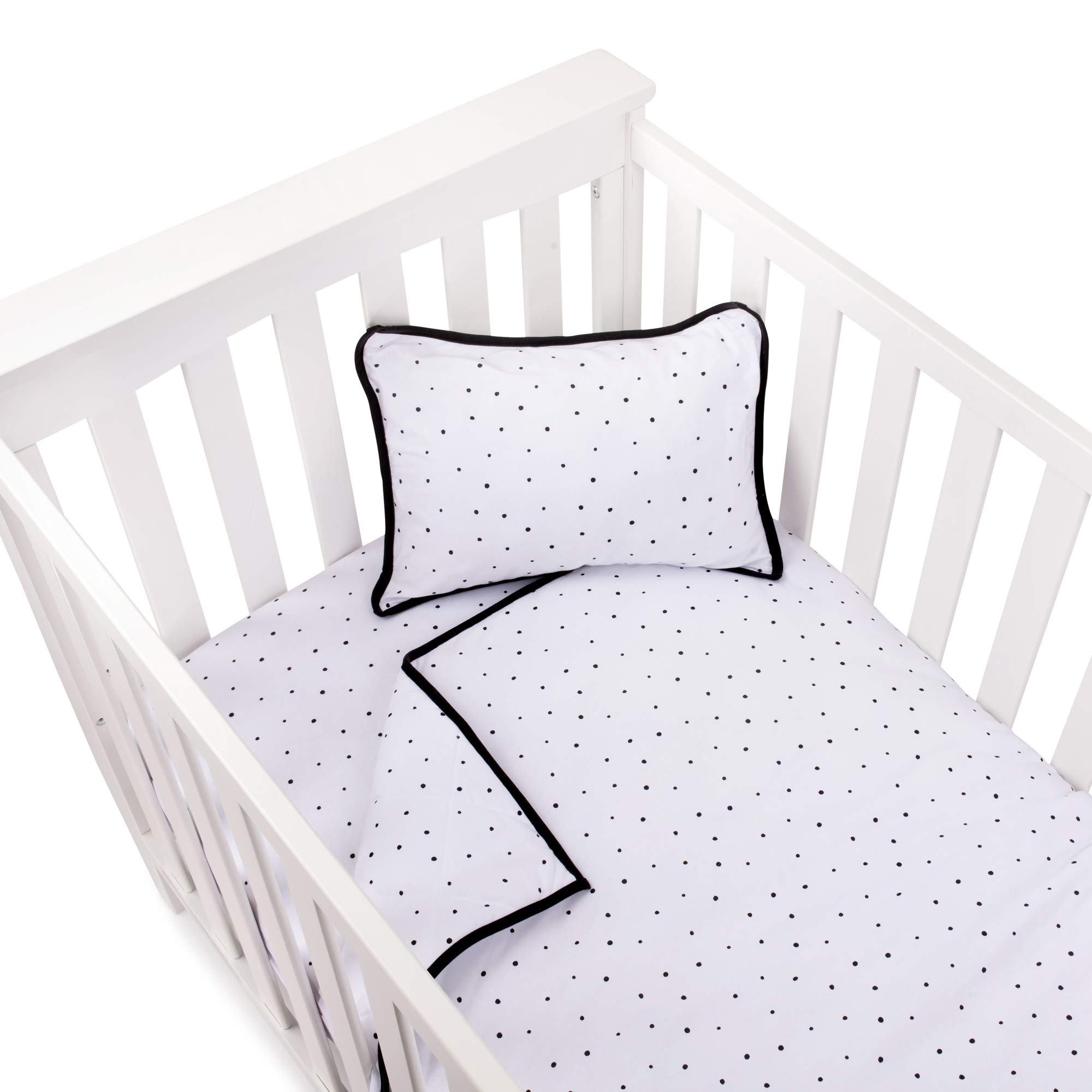 Ely's & Co. Baby Crib Bedding Sets for Girls — Perfect for Toddler Beds — 4 Piece Set Includes Crib Sheet, Quilted Blanket, Crib Skirt, and Decorative Toddler Pillowcase —Black & White Dottie