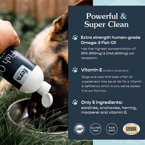Fera Pets Fish Oil for Dog and Cat with DHA, EPA, Vitamin E and Omega-3 Fatty Acids – Liquid Fish Oil Supplement - Brain Function & Immune Health 16 oz