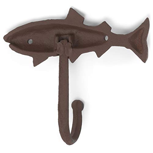 Textured Bronzetone Fish 6 x 5.5 Cast Iron Decorative Coat Towel Hook