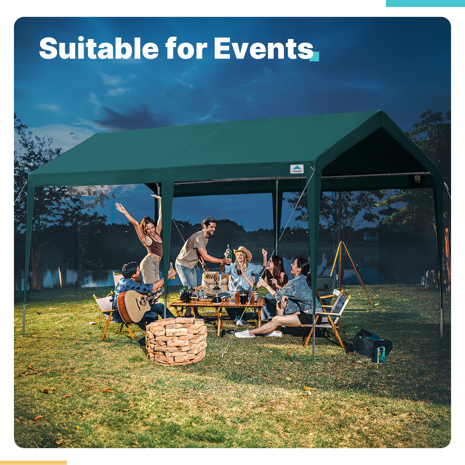 ADVANCE OUTDOOR 10x20 ft Carport with Adjustable Height from 9.5 ft to 11 ft, Heavy Duty Car Canopy Garage Party Tent Boat Shelter, Green