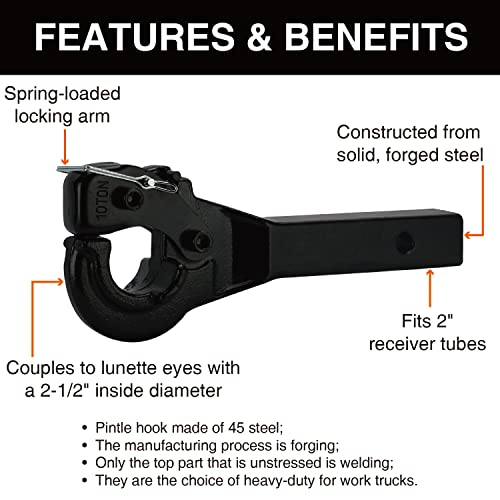 ONLTCO Pintle Hitch Receiver Hook 10 TON for 2β Hitches Hitch Hook Military Receiver 20000lbs