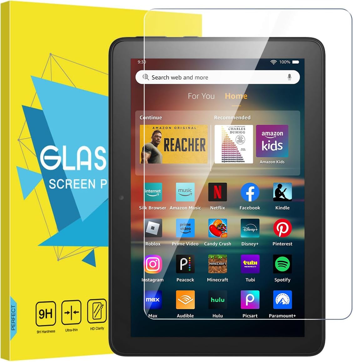 MoKo Screen Protector Fits Amazon Fire HD 8 & 8 Plus Tablet (12th Generation/10th Generation, 2024/2022/2020 Release) 8", Anti-Scratch 9H Hardness HD Clear Tempered Glass Screen Film - Clear