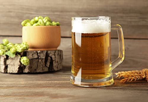 KooK Glass Beer Mugs Set, With Handles, Large Drinking Cups for Tea, Coffee, Root Beer Floats, Dishwasher and Freezer Safe, Clear and Durable, 22 oz, Set of 2