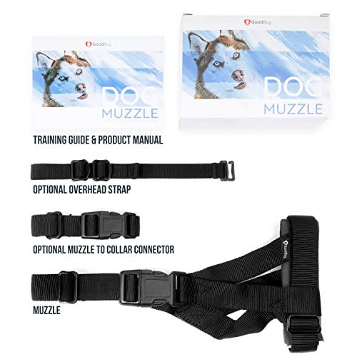 Gentle Muzzle Guard for Dogs - Prevents Biting and Unwanted Chewing Safely Secure Comfort Fit - Soft Neoprene Padding – No More Chafing – Training Guide Helps Build Bonds with Pet (M, Grey)