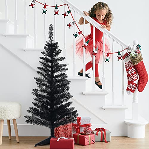 Artificial Christmas Tree,Halloween Decoration Tree Xmas Pine Tree with PVC Leg Stand Base Holiday Decoration for Indoor and Outdoor(4ft Black