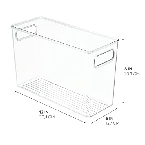 iDesign Plastic Stackable Kitchen Organizer Bin with Easy to Grip Integrated Handles for Kitchen, Fridge, Freezer, Pantry and Cabinet Organization, The Linus Collection β 12" x 5" x 7.75", Clear