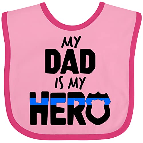 inktastic My Dad Is My Hero Police Officer Family Baby Bib Pink and Fuchsia 39406