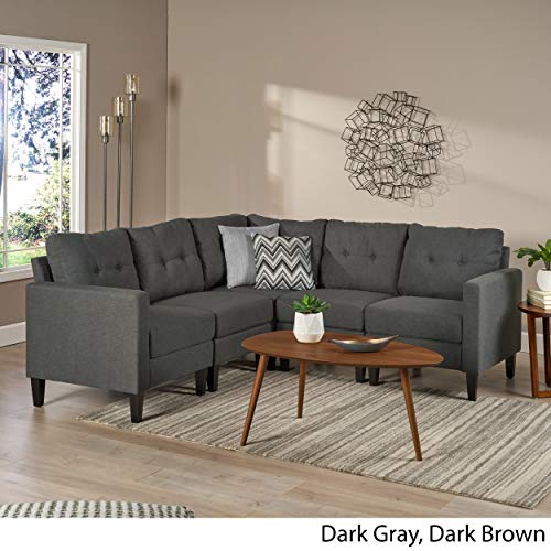 Christopher Knight Home Emmie Mid-Century Modern 5-Piece Sectional Sofa, Dark Grey / Dark Brown