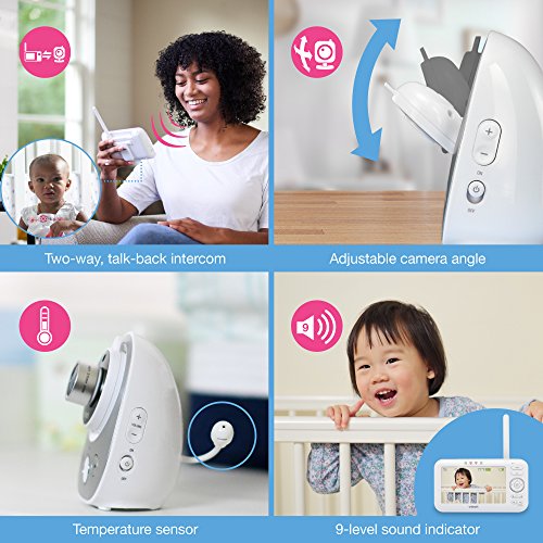 VTech VM352-2 5” Digital Video Baby Monitor with 2 Cameras, Wide-Angle Lens and Standard Lens, Silver and White