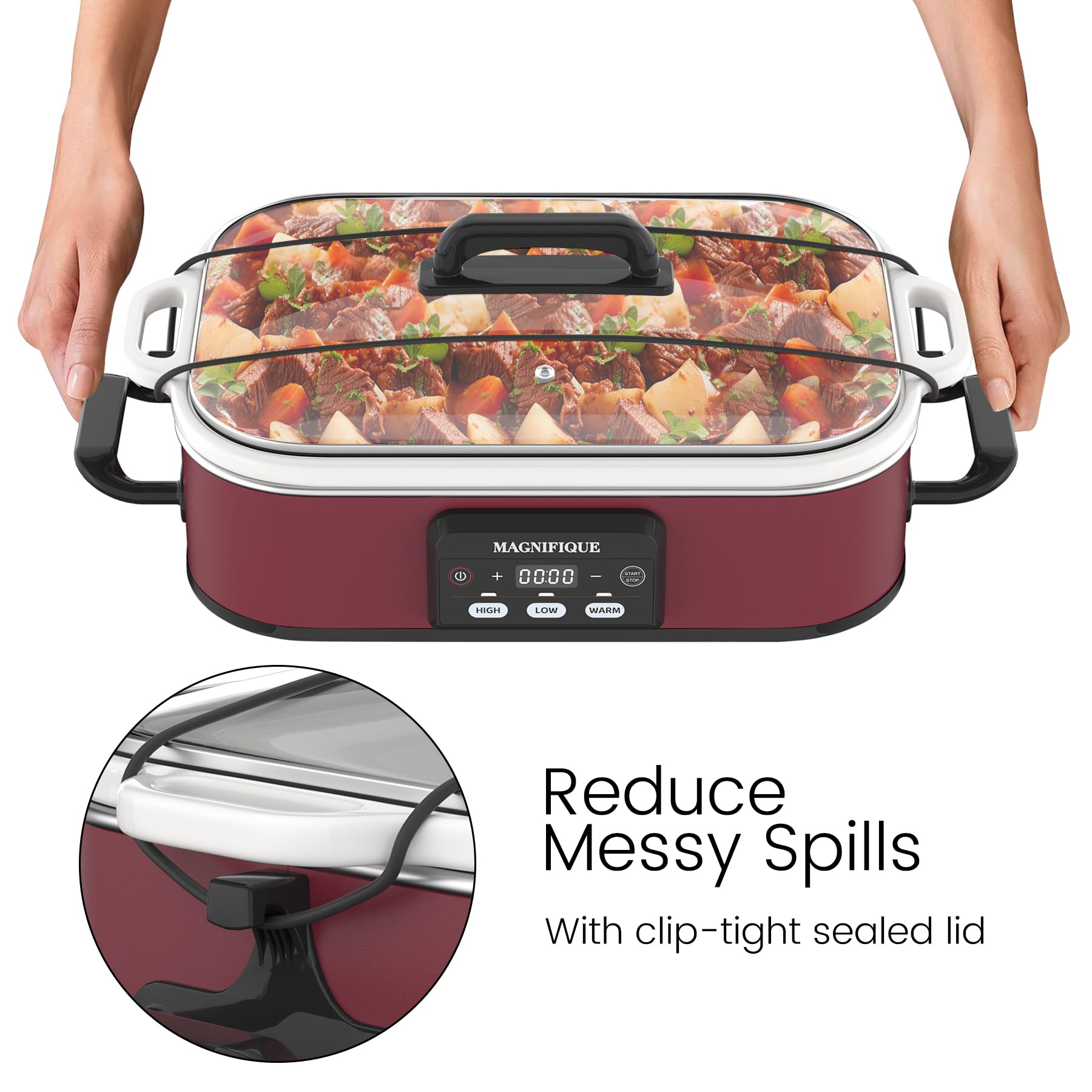 4-Quart Slow Cooker with Casserole Manual Warm Setting - Perfect Kitchen Small Appliance for Family Dinners, Dishwasher Safe Crock, Red