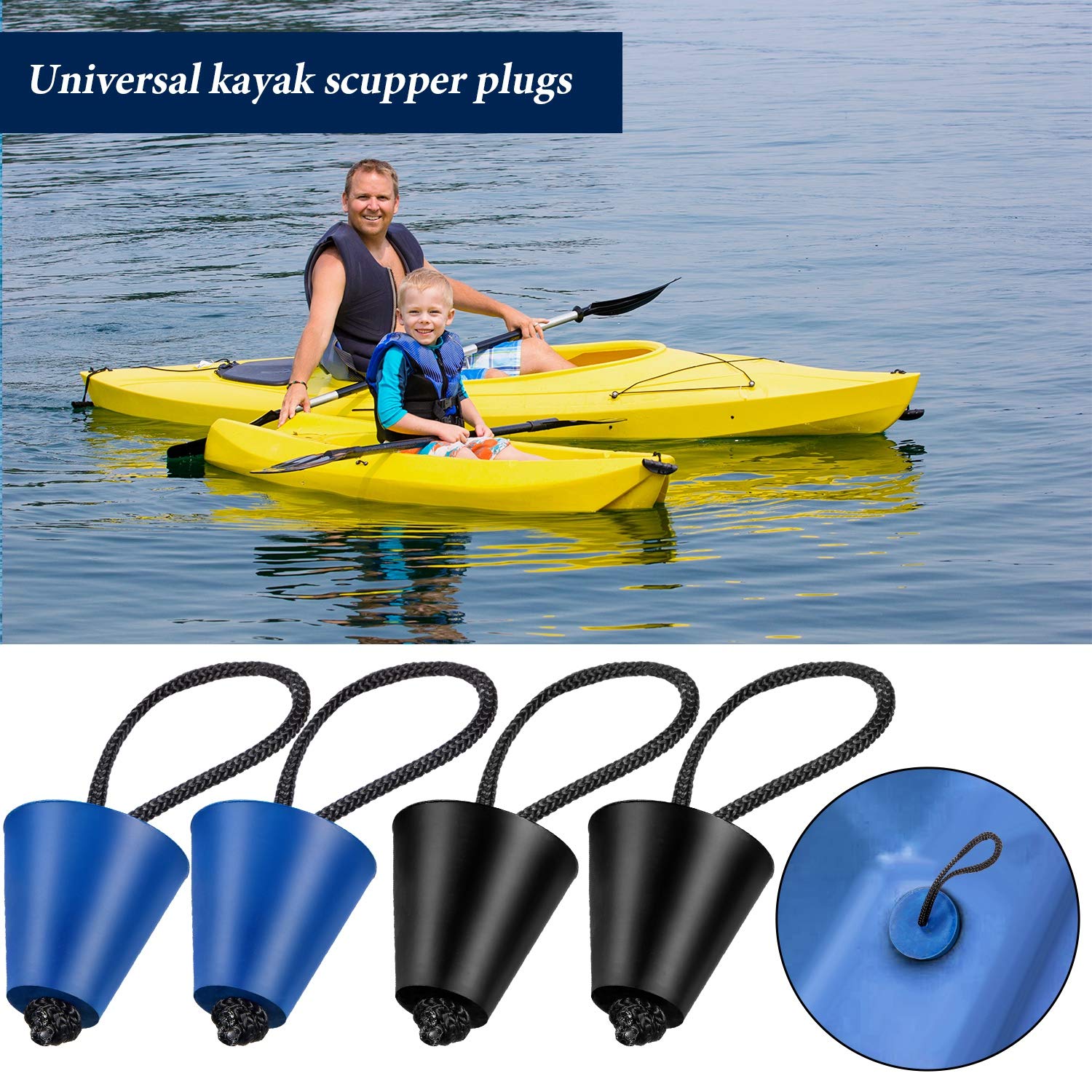 8 Pieces Universal Kayak Scupper Plugs Compatible with Sit on Top Kayaks Wilderness Systems Kayaks Perception Kayaks and More, Black and Blue