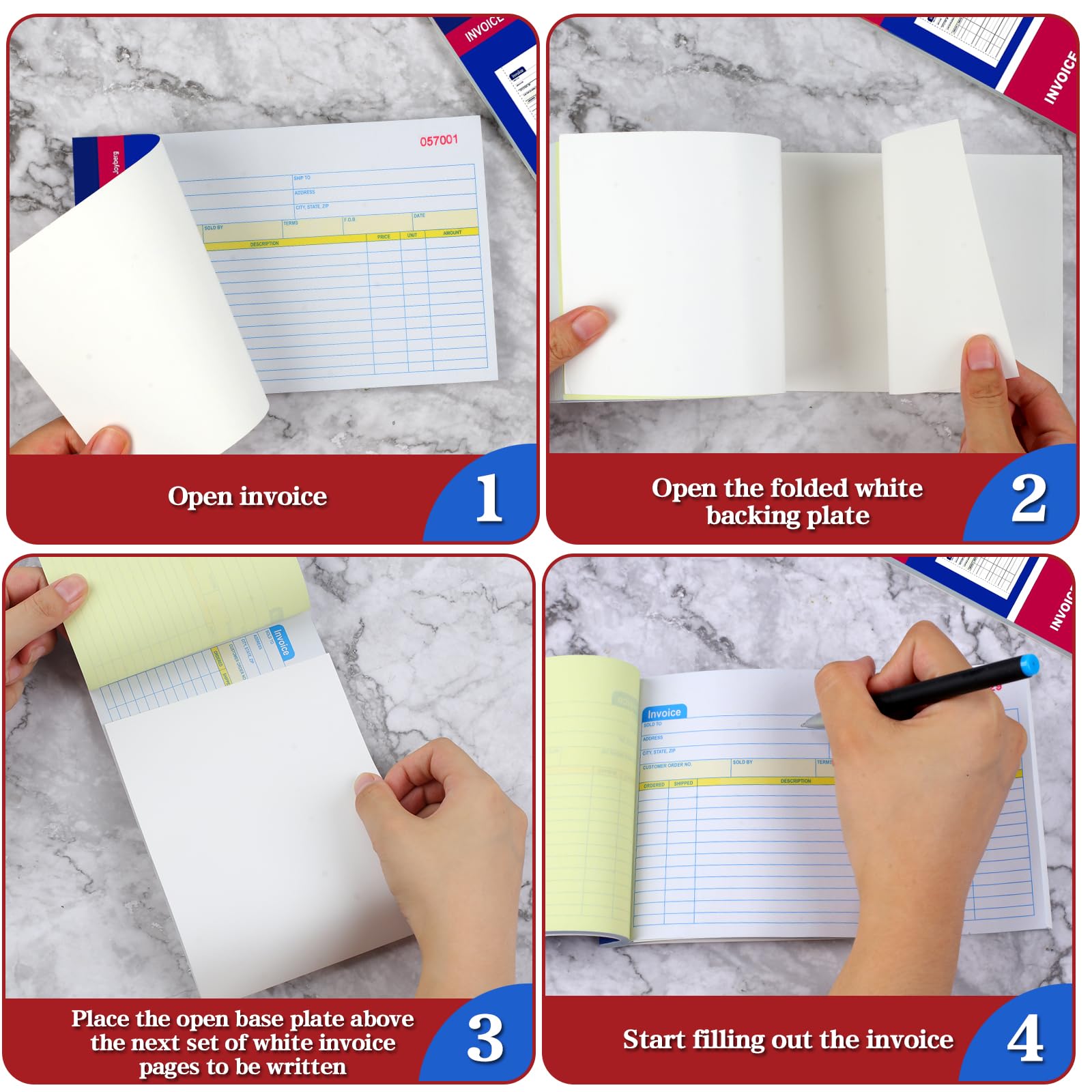 2 Packs Invoice Book for Small Business 2-part Carbonless, 5-1/8βx7-29/32β Receipt Book for Small Business, White/Canary Invoice Receipt Book, Purchase Order, Sales Order(50 Sets per Book)