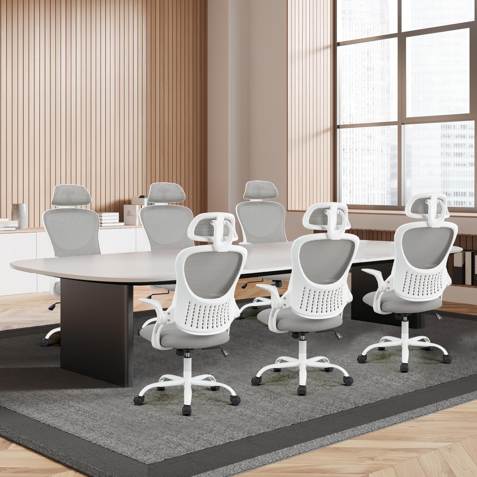 OLIXIS Ergonomic Office High-Back Mesh Computer Desk Wheels, Adjustable Headrest and Flip-Up Arms, Swivel Comfy Padded Rolling Task Chairs for Home Study Bedroom Gamer, Grey, 26.69 x 25.39 x 52.95