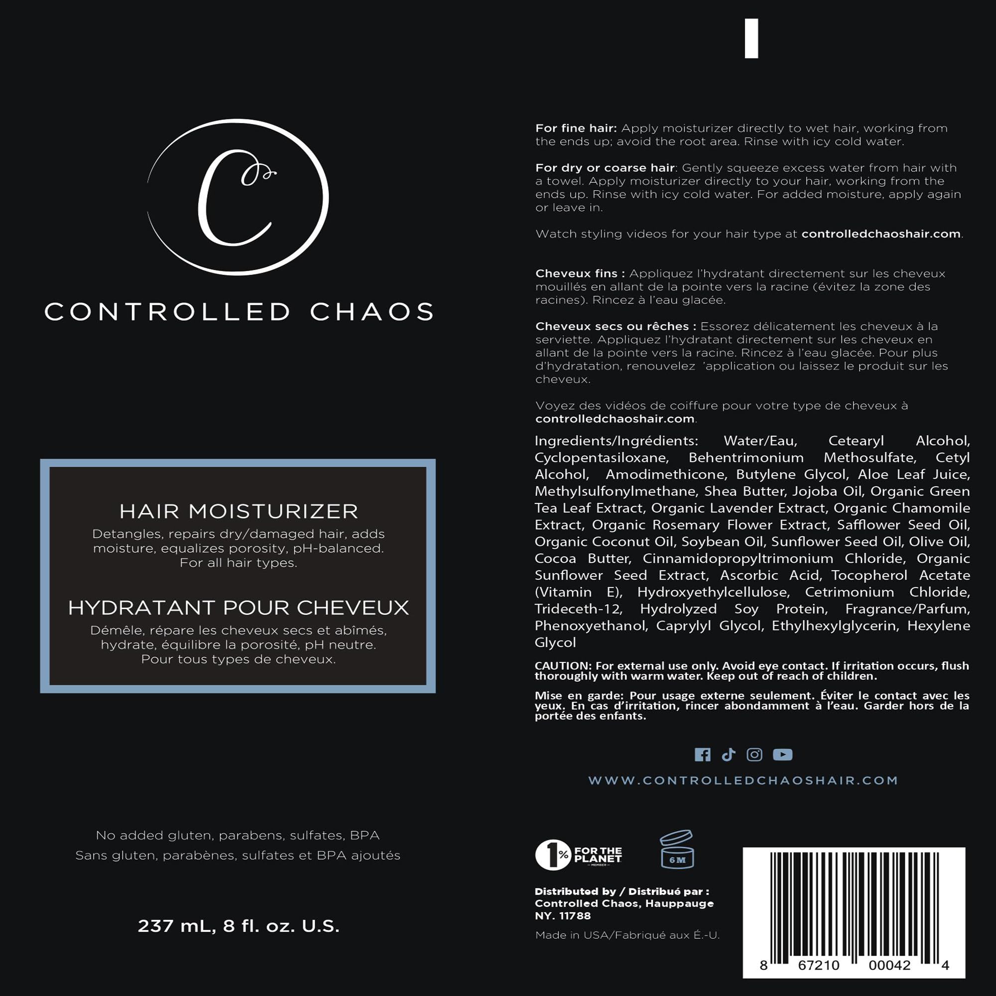 Controlled Chaos Hair Moisturizer for Curly Hair - Paraben & Sulfate Free, Moisturizes & Defines Extra Dry, Curly & Coarse Hair, Leave-in Hair Conditioner - 8 oz