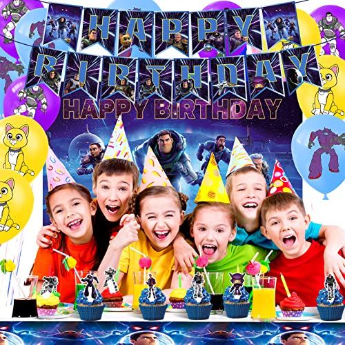 Birthday Party Supplies Decorations Include Backdrop, Happy Birthday Banner, Tableware Set, Tablecloth, Cake Toppers, Cupcake Toppers, Foil Balloons, Latex Balloons Set, Stickers Sets, Birthday Swirls