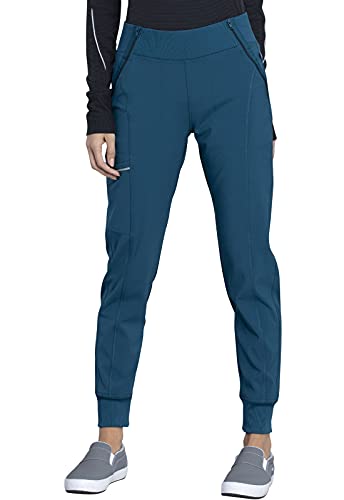 Jogger Scrub Pants for Women 4-Way Stretch with Mid Rise, Cargo Pocket, Superior Performance, and Comfort CK110A, M, Caribbean Blue