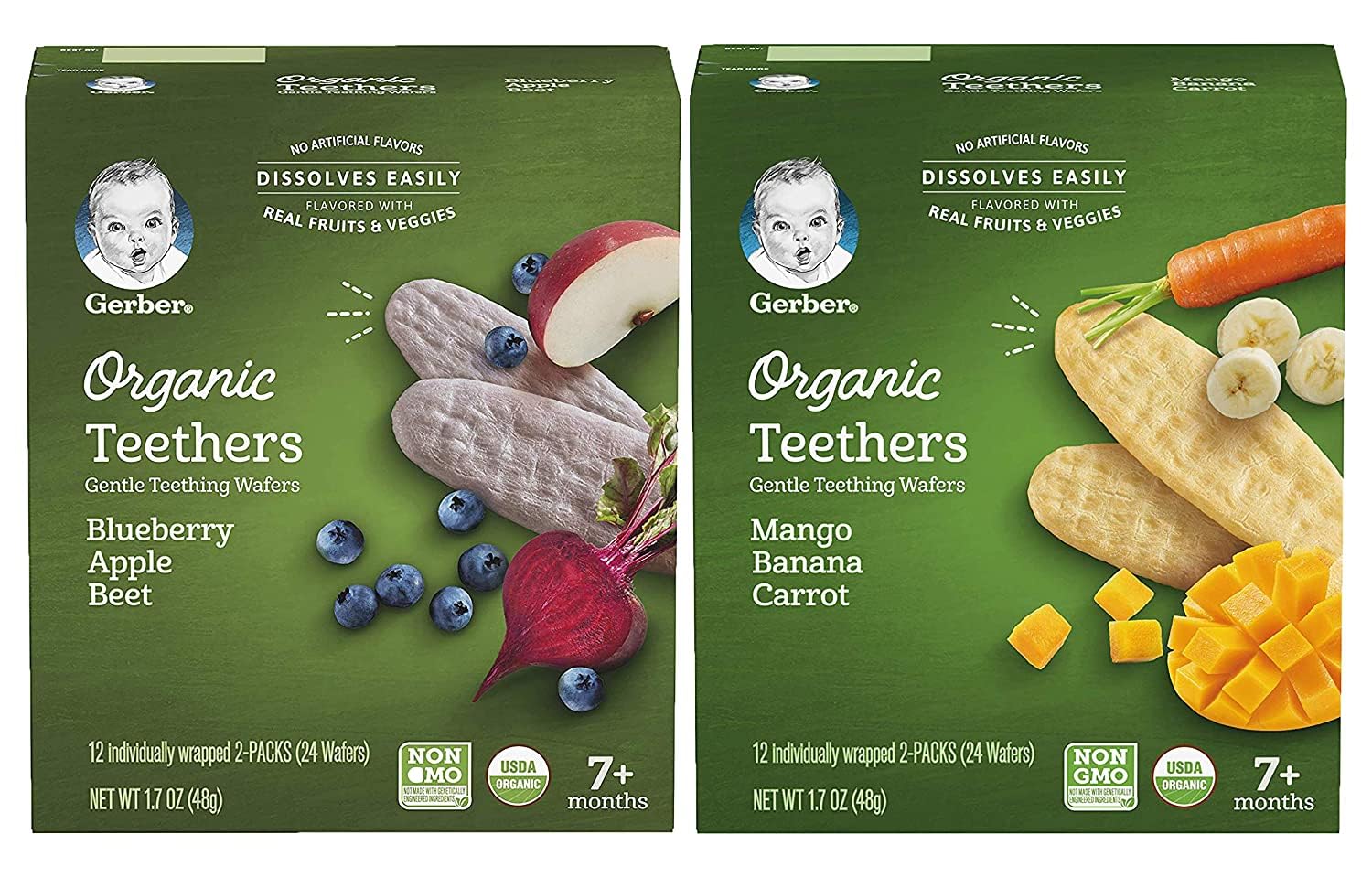 Gerber Organic Teethers Variety Pack, 1 Mango Banana Carrot, 1 Blueberry Apple Beet, 2 CT
