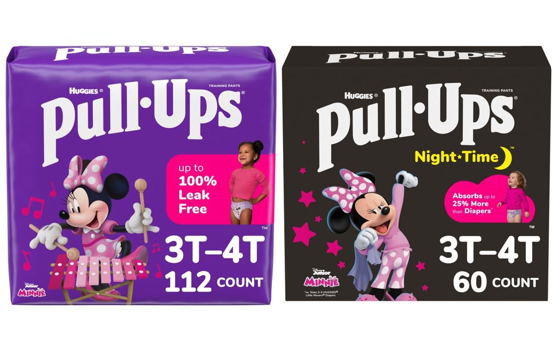 Pull-Ups Girls Training Pants Day and Night Bundle: Pull-Ups Girls' Training Pants, Size 3T-4T, 112ct (4 packs of 28) & Pull-Ups Girls' Nighttime Training Pants, Size 3T-4T, 60 Ct (Packaging May Vary)