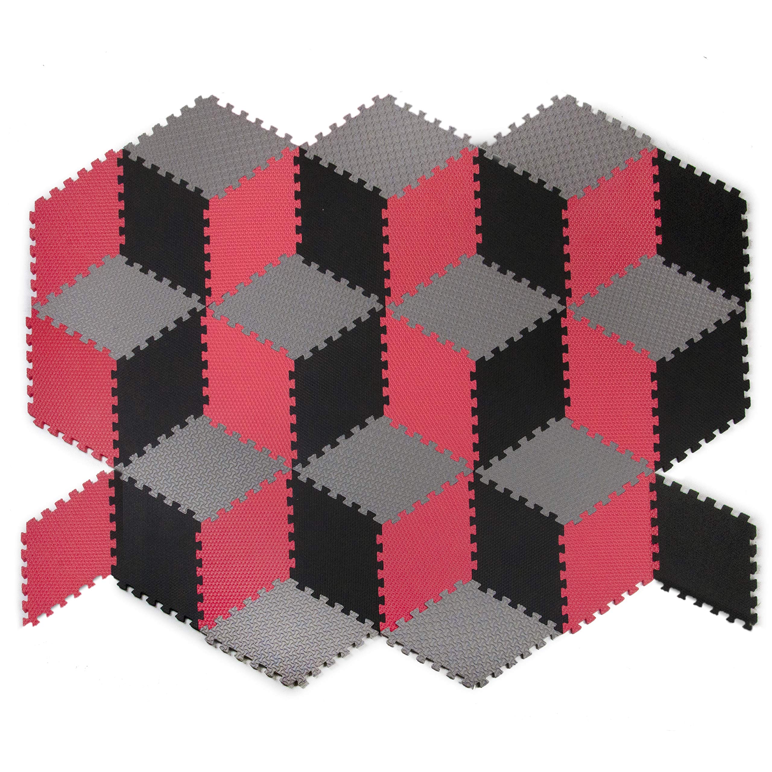 Tadpoles 12-Piece Rhombus Shaped Playmat | Interlocking Foam Mats | Soft and Durable | Total Floor Coverage of 54โ x 40โ | Ideal for the Playroom, Den, Bedroom, and More | For Kids and Adults | Black