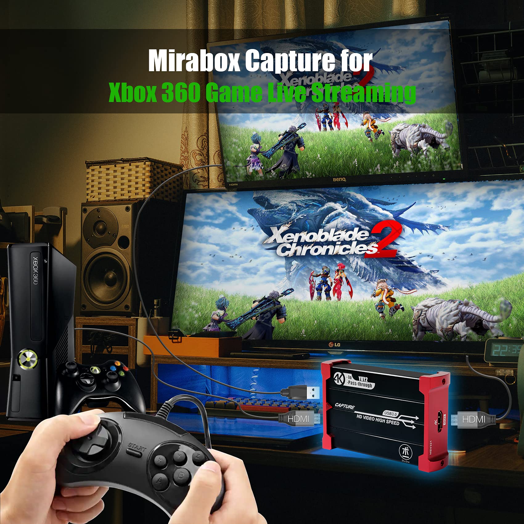 Mirabox Capture Card for Nintendo Switch,USB3.0 1080P 60FPS Video Audio Capture Card,Support 4K@30Hz Input and Passthrough for PS4 PS5 DSLR Xbox Streaming and Recording by OBS