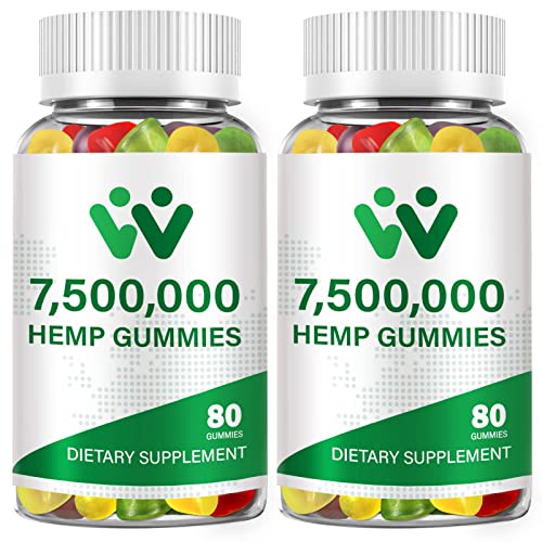 2 Packs Organic Hemp Gummies 7,500,000 High Strength - High Potency Hemp Oil Infused Natural Hemp Candy Supplements - 160 Gummies