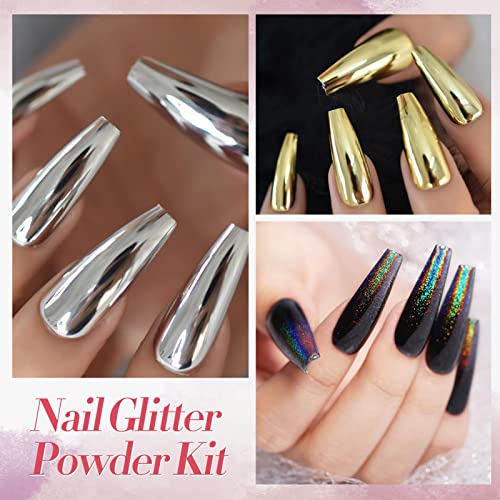 BORN PRETTY Chrome Powder Holographic Nail Art Powder Auroras Mermaid Pearl Nail Powder Reflective Glitter Manicure Pigment 6 Boxes