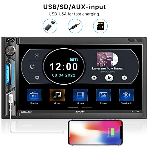 aboutBit Bluetooth Double Din Car Stereo - 7 inch HD Touchscreen MP5 Player Car Audio Receiver β Phonelink | Rearview Camera | AM/FM Radio | USB/SD/AUX | Subwoofer | SWC | Wireless Remote Control
